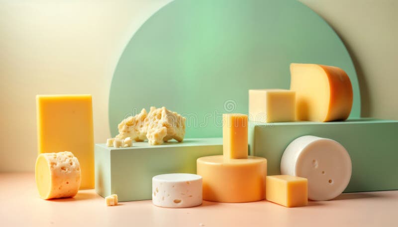 Assortment of Various Cheese Types Displayed on Pastel Abstract ...