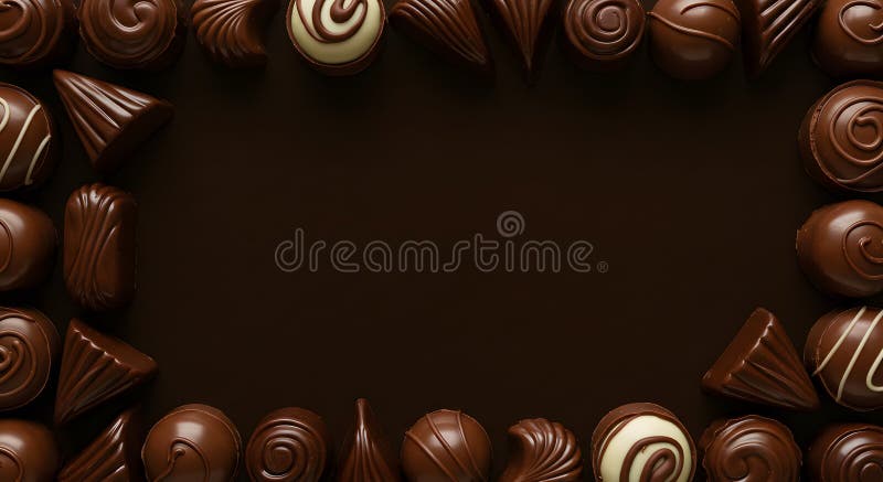 Delicious Chocolate Assortment Border on Dark Background Stock ...