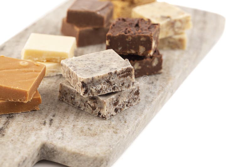 Assortment of Various Flavors of Fudge Isolated on a White Background ...