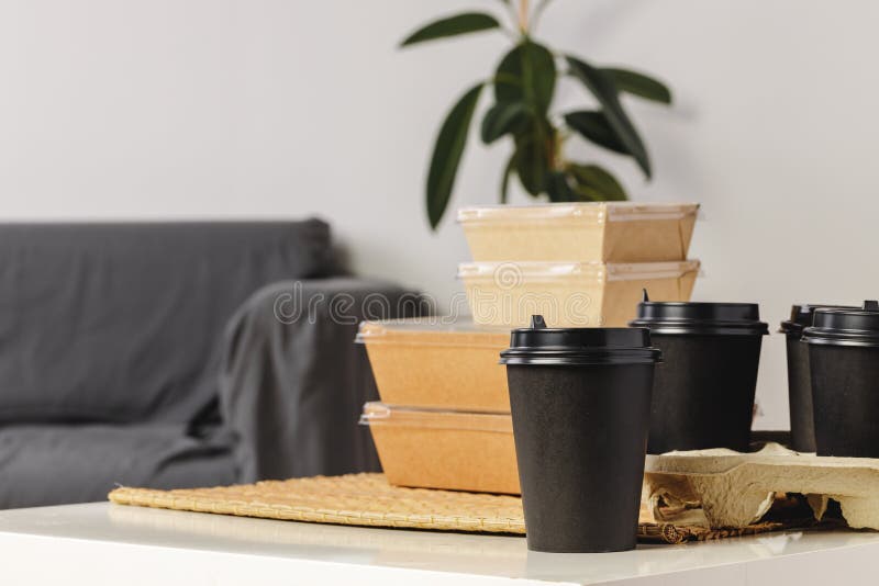 Assortment of Various Food Delivery Containers on Table Stock Photo ...