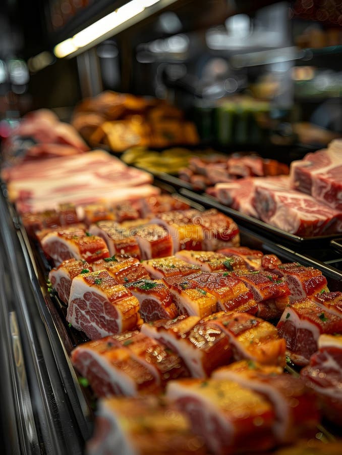 Assortment of Various Fresh Meats Displayed at a Butcher Shop Stock ...