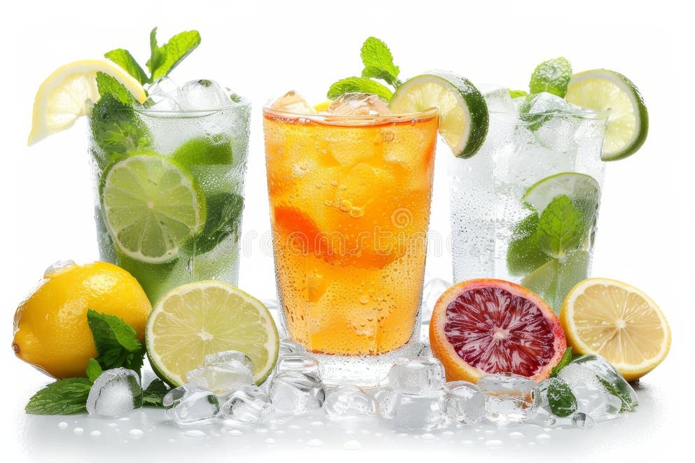 Assortment of Various Lemonade Beverages Displayed on a Pristine White ...
