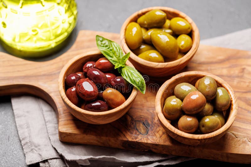 An Assortment of Various Olives Presented in a Bowl Stock Image - Image ...