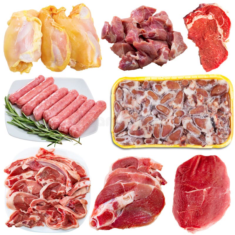 Assortment of Various Raw Meat Isolated on White Background Stock Image ...