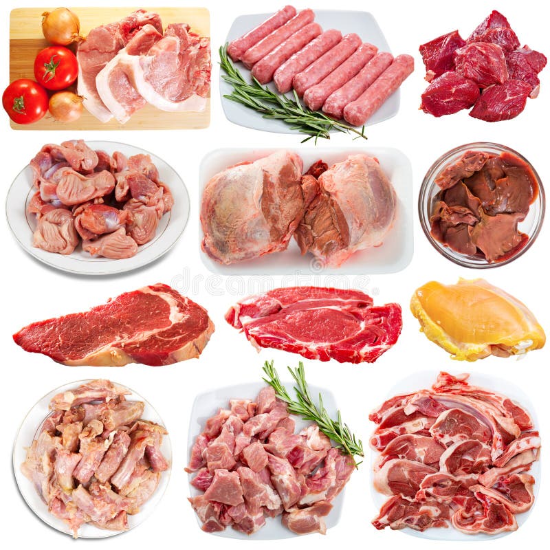 Assortment of Various Raw Meat Isolated on White Background Stock Photo ...