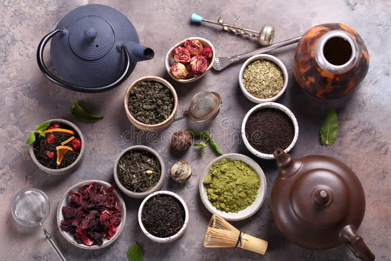 Assortment of various tea stock photo. Image of collection - 185796612