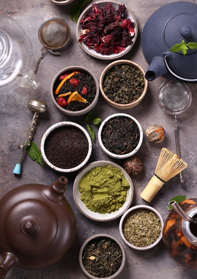 Assortment of various tea stock image. Image of chinese - 186980845