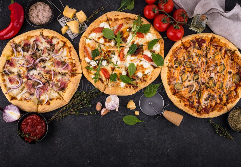 Assortment of Various Types of Italian Pizza Stock Image - Image of ...