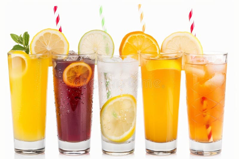 Assortment of Various Lemonade Beverages Displayed on a Pristine White ...