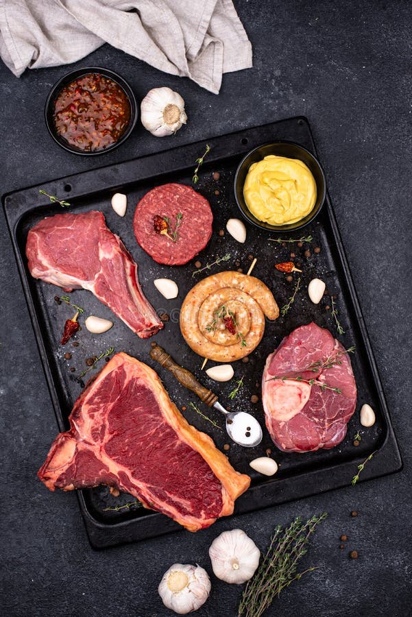 Assortment of Various Types of Meat Stock Photo - Image of knife ...