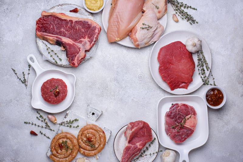 Assortment of Various Types of Meat Stock Image - Image of knife, veal ...