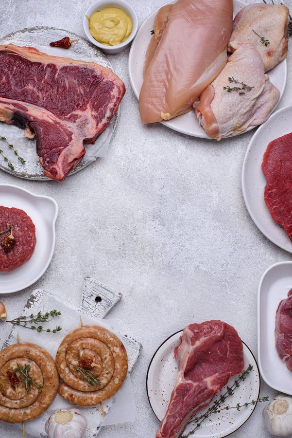 Various Raw Meat, Sources of Animal Protein Stock Photo - Image of ...