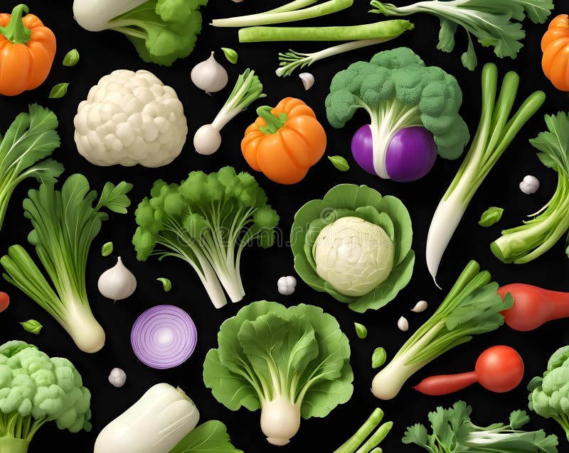 Assortment of Vegetables Scattered on a Dark Surface Stock Illustration ...