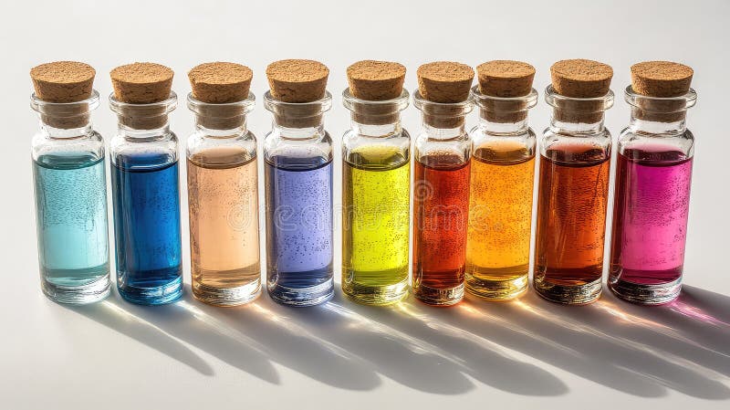 Assortment of Vials with Various Colored Liquids - Vibrant Collection ...