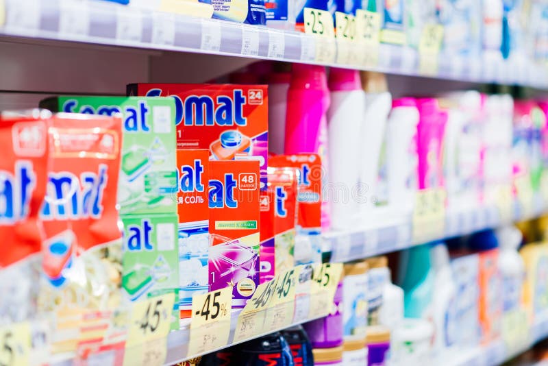 An Assortment of Washing Powders of Different Brands on the Shelves in ...
