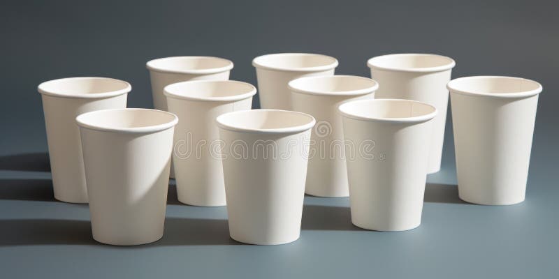 Assortment of White Paper Cups on Grey Table. Disposable Cups ...