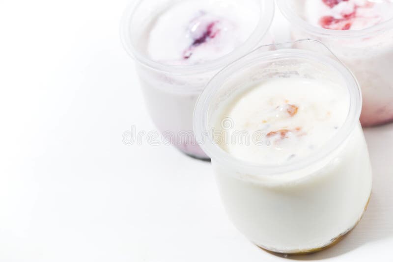 Assortment of Yogurts with Fruit Additives, Top View Stock Image ...