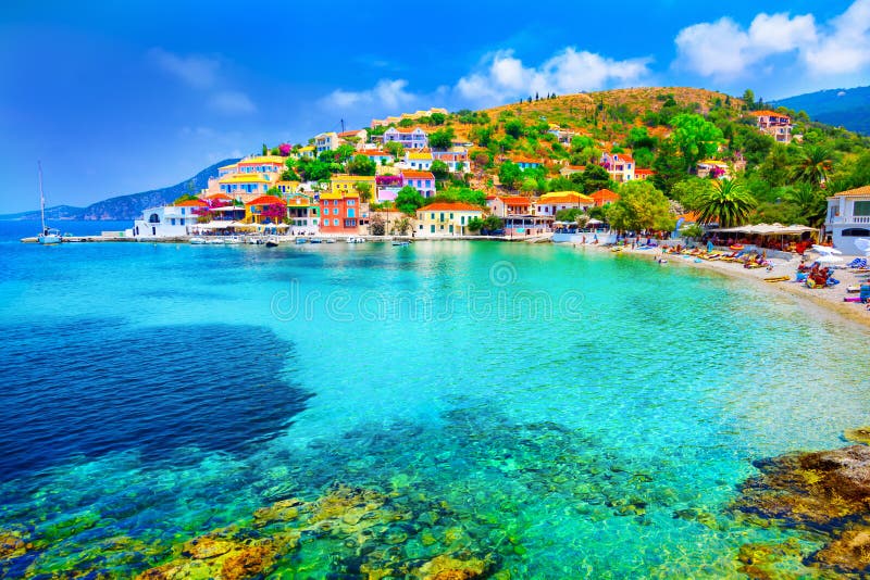 Assos beach stock image. Image of ionian, color, cloud - 71144151