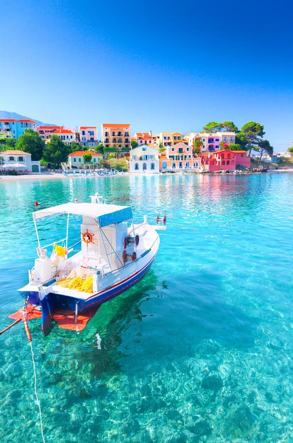Assos village in Kefalonia stock photo. Image of architecture - 252708840
