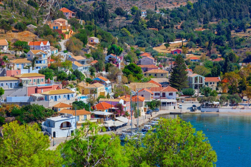 Assos village in Kefalonia stock image. Image of clear - 251161675