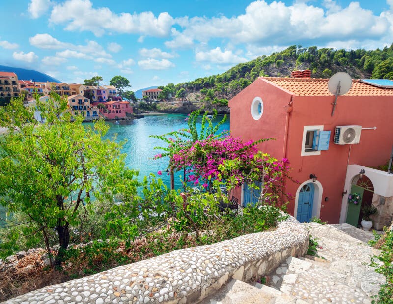 Assos village in Kefalonia stock photo. Image of island - 344528356