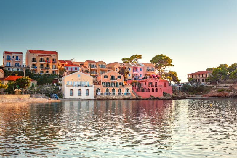 Assos village in Kefalonia stock image. Image of assos - 368657457