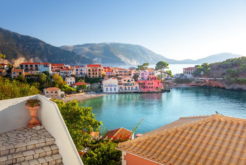 Assos village in Kefalonia stock image. Image of cefalonia - 370662153