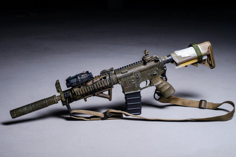Assult Automatic Rifle with Silencer Stock Image - Image of laser, army ...