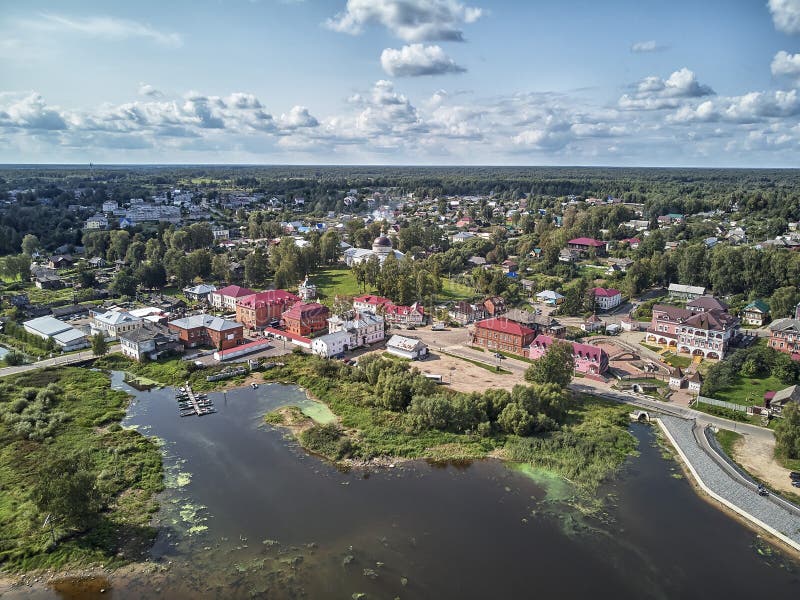 Assumption Cathedral, Jetty and Ship. Myshkin, Russia Stock Photo ...