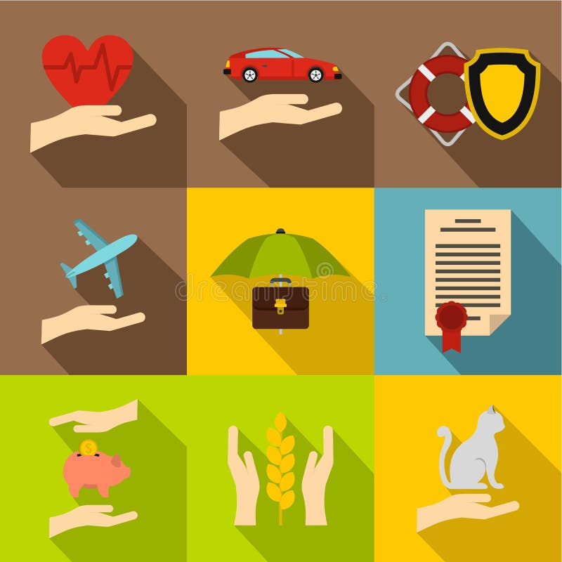 Assurance Icons Set, Flat Style Stock Illustration - Illustration of ...