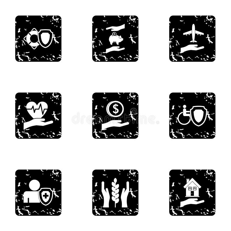 Assurance Icons Set, Grunge Style Stock Vector - Illustration of life ...
