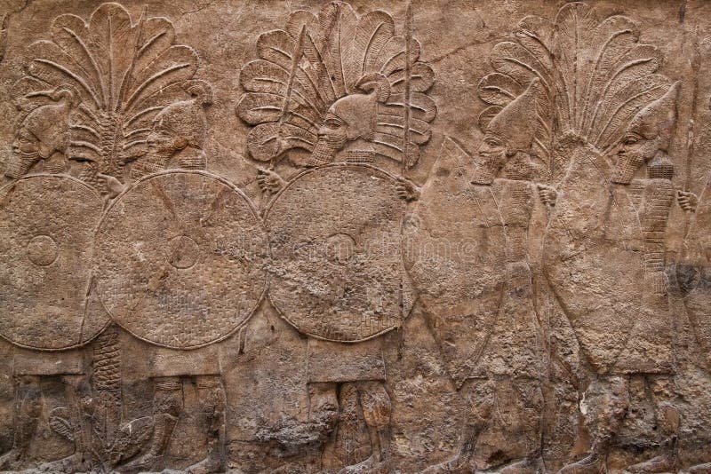 Assyrian Relief Depicting a Group of Warriors Stock Photo - Image of ...
