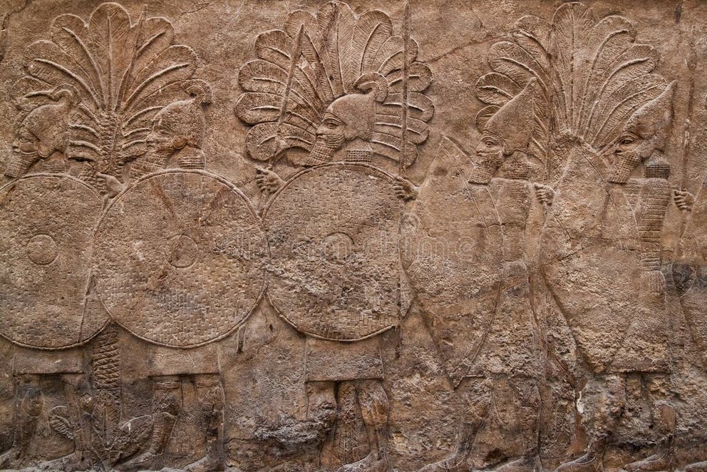 Assyrian Relief Depicting a Group of Warriors Stock Photo - Image of ...
