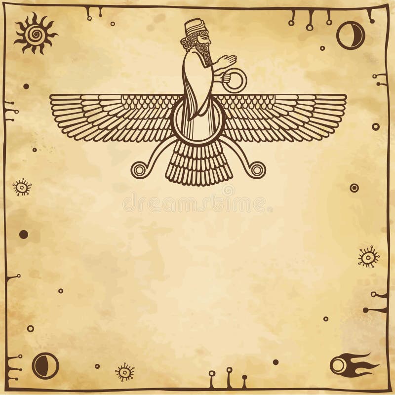 Assyrian winged god. stock vector. Illustration of assyrian - 66924319