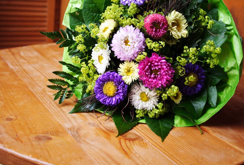 Aster bouquet stock image. Image of bunch, blooming, wooden - 3407465