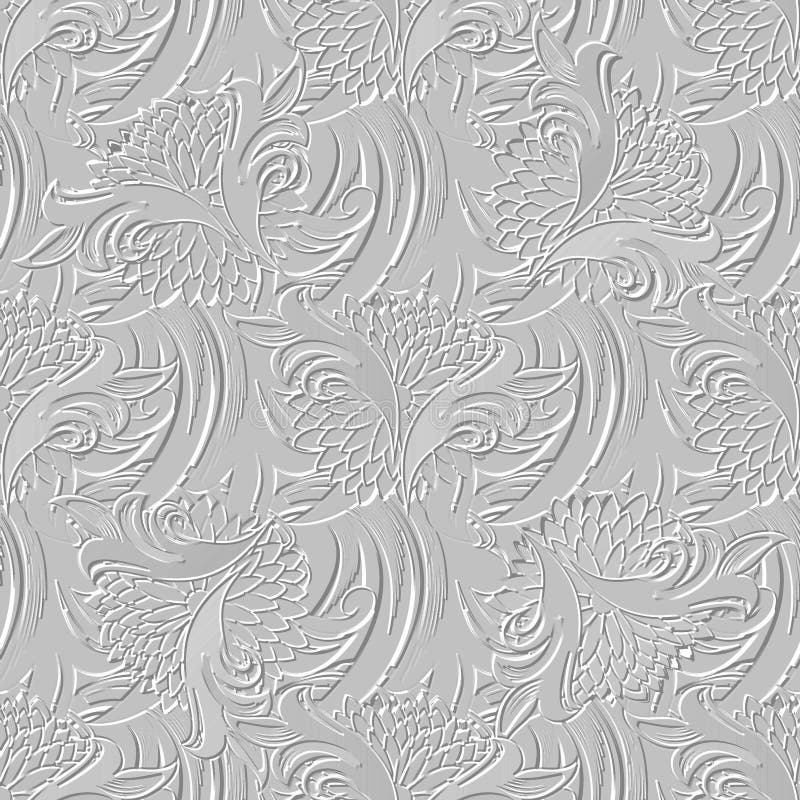 Aster Flowers. 3d Embossed White Floral Seamless Pattern. Textured ...