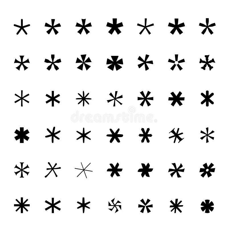 Asterisk (footnote, Star) Icons Set Black Icons Vector Illustration ...