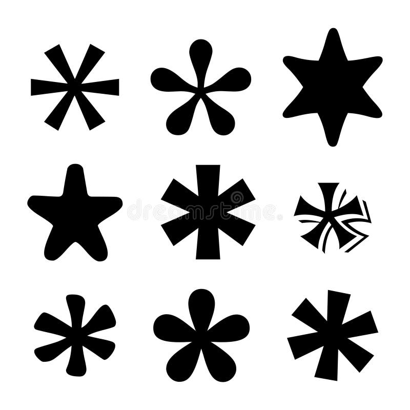 Asterisk Symbols Set. Nine Different Shapes. Bold and Playful Styles ...