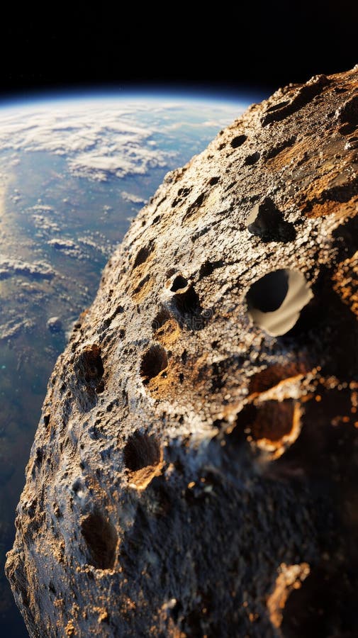 Asteroid Approaching Earth with Cratered Surface, Cosmic Perspective ...