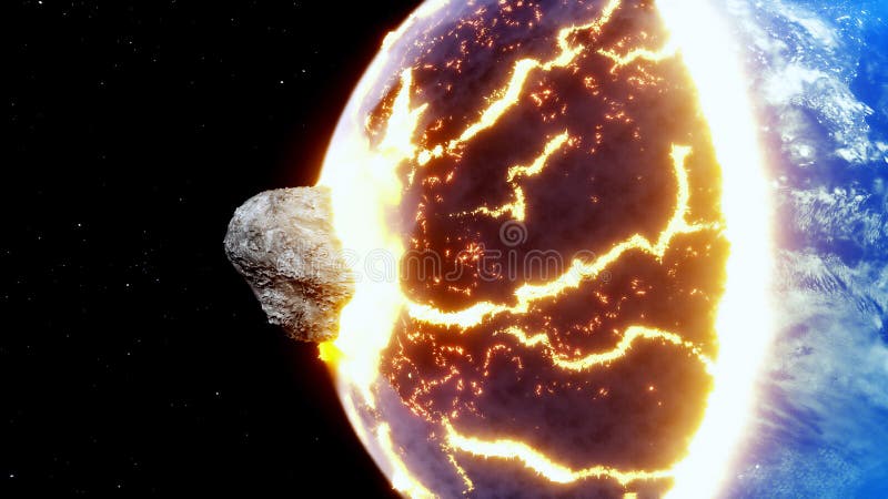 Asteroid Collides with the Earth. Armageddon. Apocalypse Concept. 3d ...