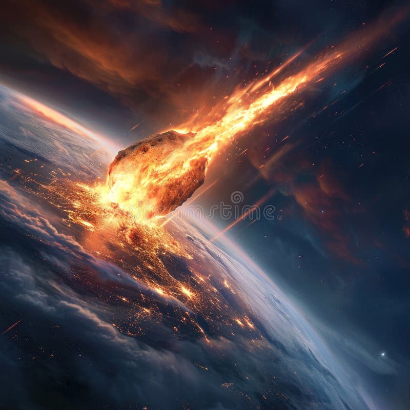 Asteroid Colliding with the Earth Stock Photo - Image of space ...