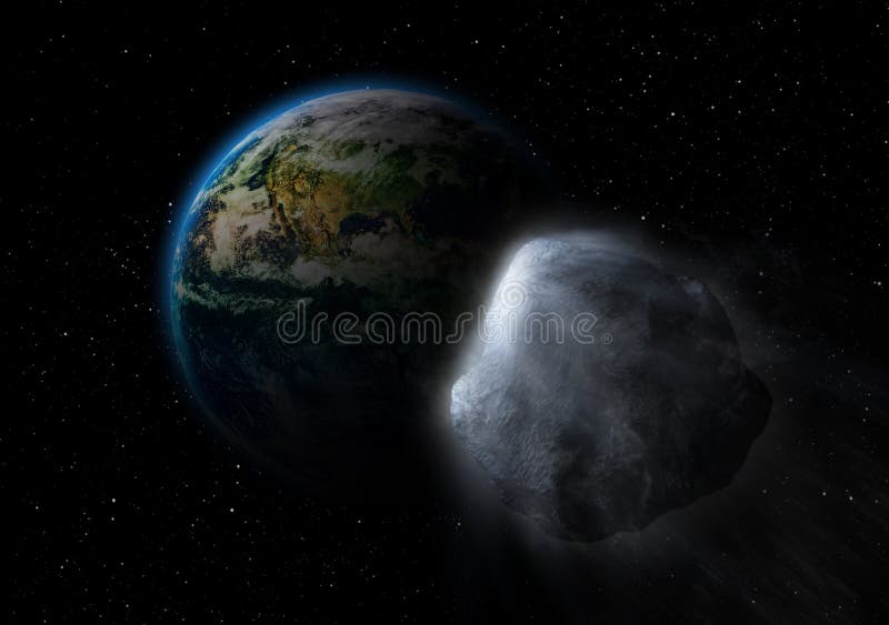 Asteroid on Collision Path with Earth Stock Illustration - Illustration ...