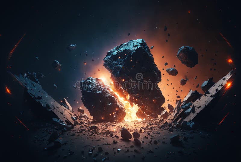Space Asteroid Collision Concept Black and Orange, Explosive ...