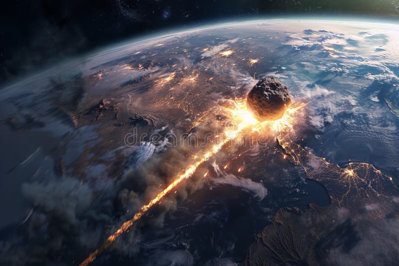 An Asteroid Crashing into Earth, Realistic, Earth in the Background ...