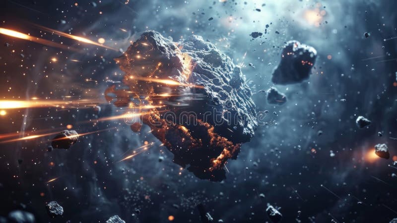 Asteroid Exploding in Deep Space with Laser Beams and Debris Stock ...