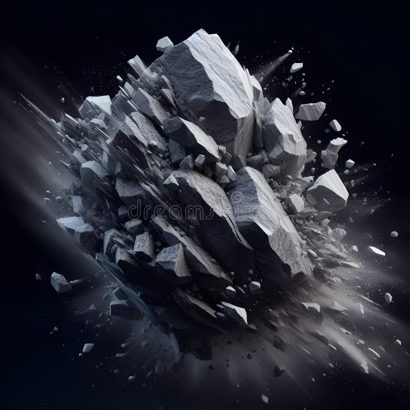 Asteroid Exploding Generating Dust and Debris on Black Background Stock ...