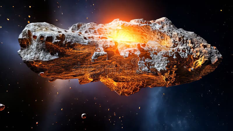 Asteroid Exploding in Outer Space with Debris Flying Around Stock ...