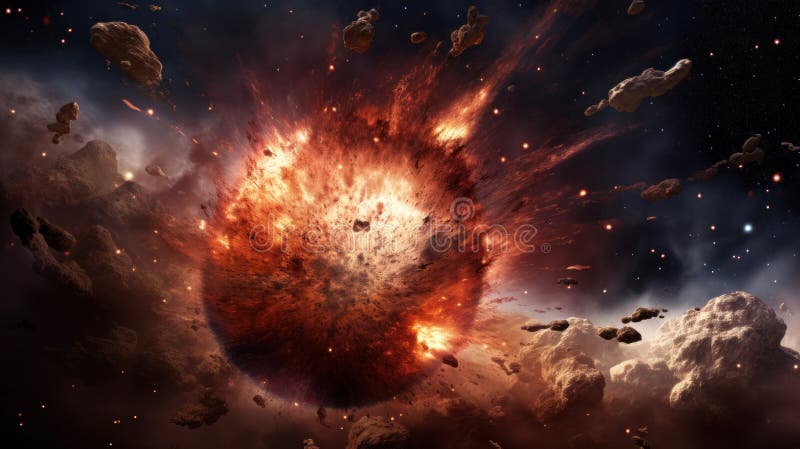 Asteroid Explosion in Space. a Digital Art Representation of a Fiery ...
