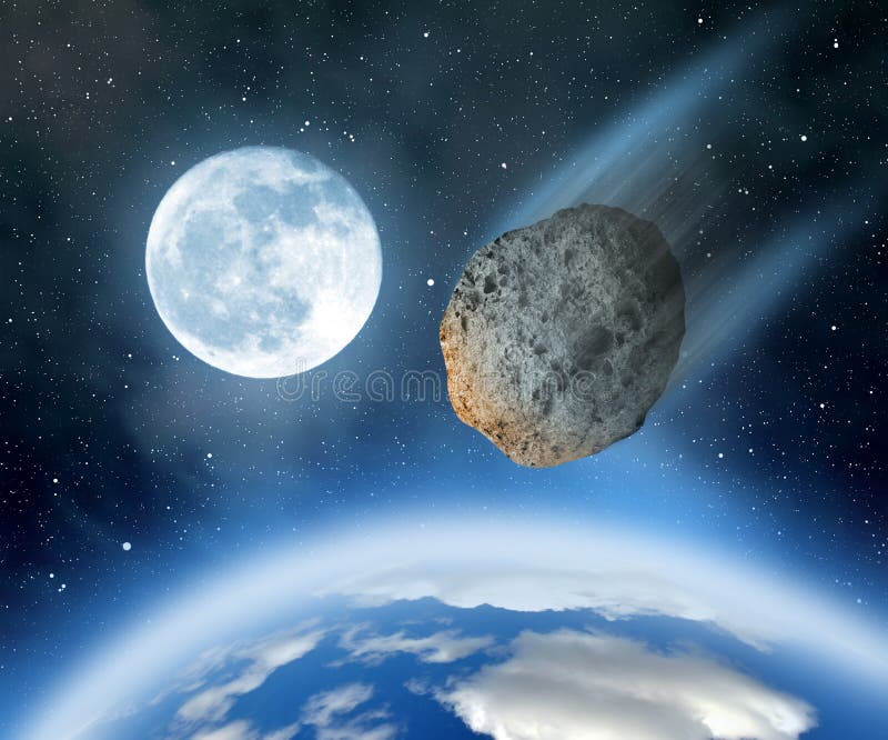 Asteroid falling on Earth stock illustration. Illustration of moon ...