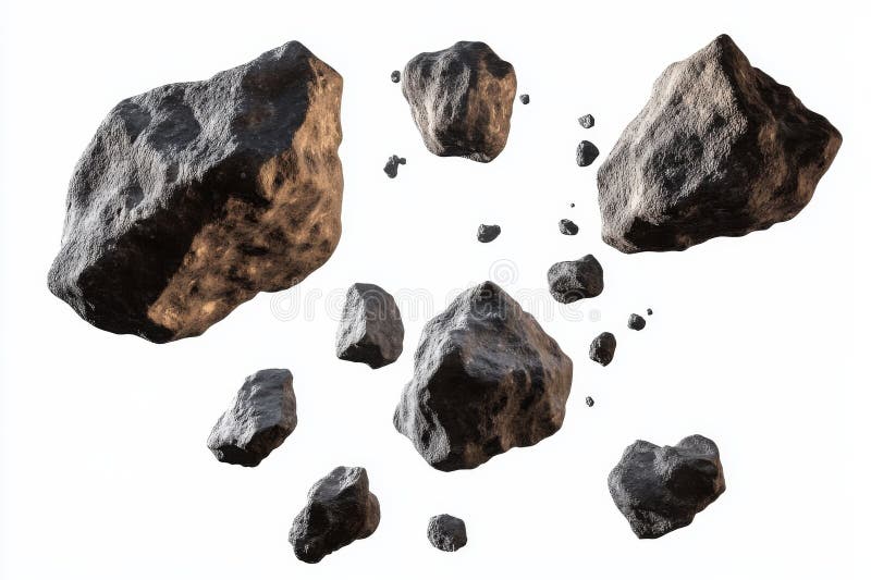 Asteroid Field, 3D Render, Multiple Rocks Falling, Isolated on White ...